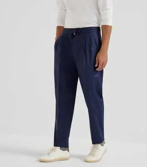 Brunello Cucinelli Virgin Wool Drawstring Leisure Trousers - Blue