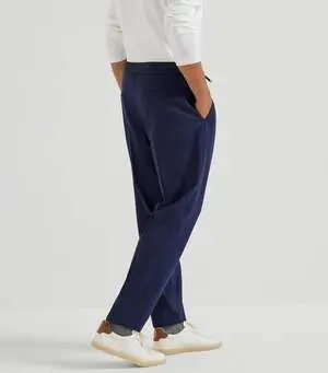 Brunello Cucinelli Virgin Wool Drawstring Leisure Trousers - Blue
