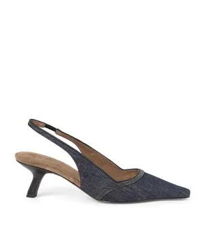 Brunello Cucinelli Denim-effect Slingback Pumps