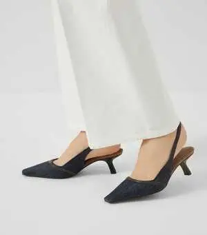 Brunello Cucinelli Denim-effect Slingback Pumps