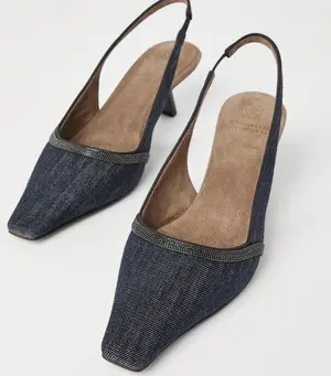 Brunello Cucinelli Denim-effect Slingback Pumps