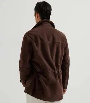 Brunello Cucinelli Suede Shearling Pea Coat - Brown
