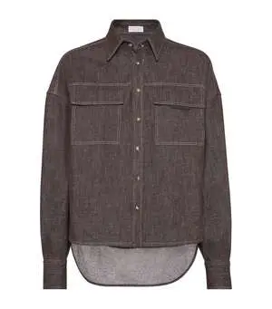 Brunello Cucinelli Denim Shirt With Monili Detailing - Brown