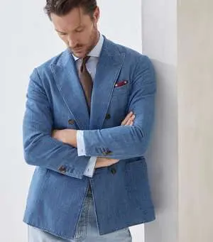 Brunello Cucinelli Denim Double-breasted Blazer