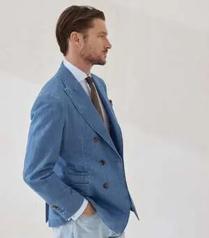 Brunello Cucinelli Denim Double-breasted Blazer