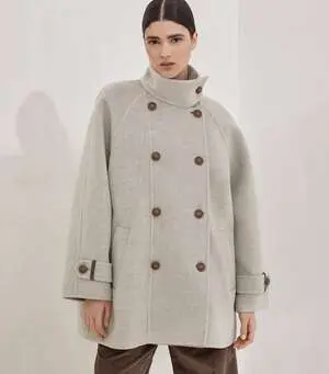 Brunello Cucinelli Virgin Wool-cashmere Pea Coat - Beige