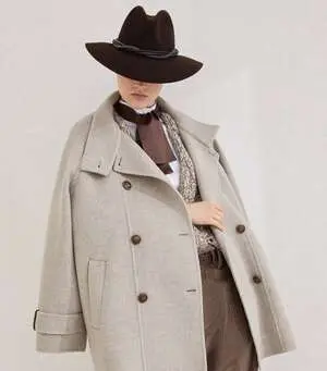 Brunello Cucinelli Virgin Wool-cashmere Pea Coat - Beige
