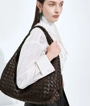 Bottega Veneta Intrecciato Leather Campana Shoulder Bag - Fondant