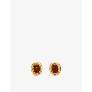 HEAVEN MAYHEM Prize Brass Stud Earrings - Gold/burgundy