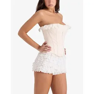 House Of Cb Idella Lace-trim Satin Corset Top