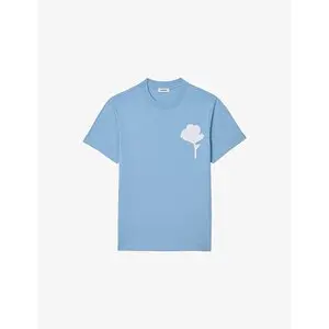 Sandro Floral-appliqué Regular-fit Cotton-jersey T-shirt - Chambray