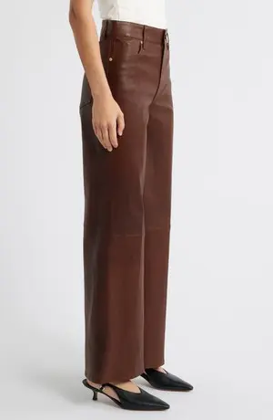 FRAME Le Slim Palazzo Leather Pants - Cedar