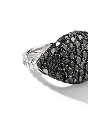 David Yurman 18kt White Gold Chevron Diamond Pinky Ring