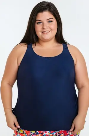 CALYPSA Maya Tankini Swim Top With Built-In Bra Navy