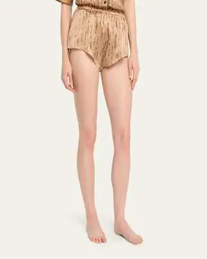 Kiki De Montparnasse Script-print Silk Lounge Tap Shorts