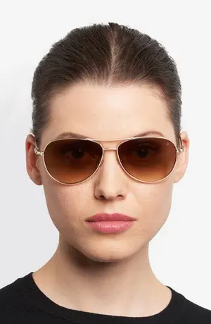 STUART WEITZMAN 60mm Pilot Sunglasses - Light Gold/brown Ss Gold