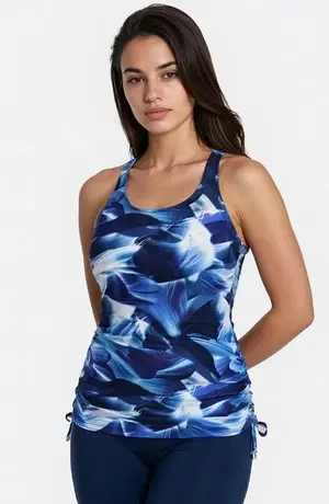 CALYPSA Maya Tankini Swim Top With Built-in Bra - Navy Wave