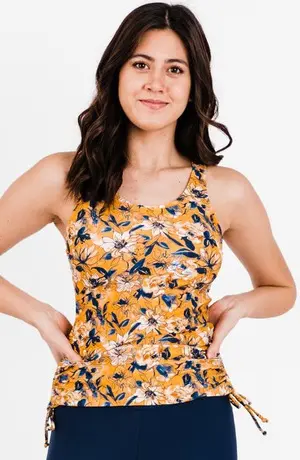 CALYPSA Maya Tankini Swim Top With Built-In Bra Tangerine Floral