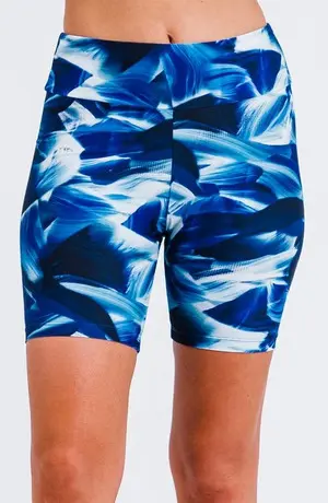 CALYPSA Mid-Thigh Swim Shorts Navy Wave