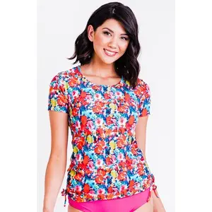 CALYPSA Short Sleeve Swim Top - Aloha Flowers