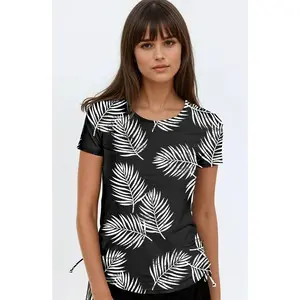 CALYPSA Short Sleeve Swim Top - Black Palms