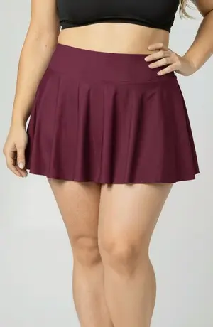 CALYPSA Flowy Swim Skirt With Shorts - Wine
