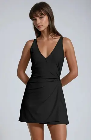 CALYPSA Alana Wrap-style Swim Dress - Black