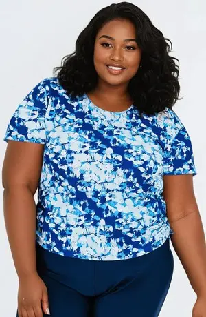 CALYPSA Short Sleeve Swim Top Blue Drift