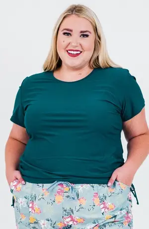 CALYPSA Short Sleeve Swim Top - Dark Jade
