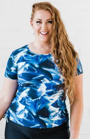 CALYPSA Short Sleeve Swim Top - Navy Wave