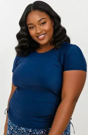 CALYPSA Short Sleeve Swim Top Navy