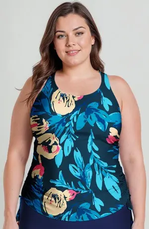 CALYPSA Maya Tankini Swim Top With Removable Cups Midnight Bloom