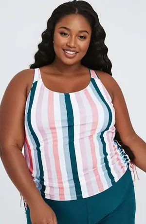 CALYPSA Maya Tankini Swim Top With Removable Cups - Multi Stripe
