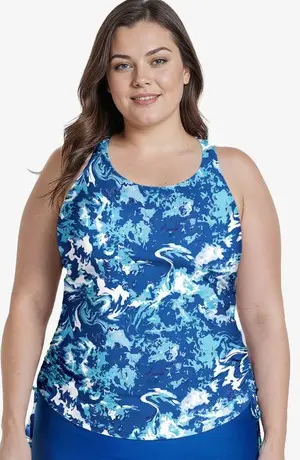 CALYPSA Maya Tankini Swim Top With Removable Cups Tidal Wave