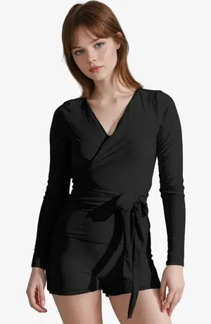 CALYPSA Avery 2-piece Long Sleeve Wrap Swim Set - Black