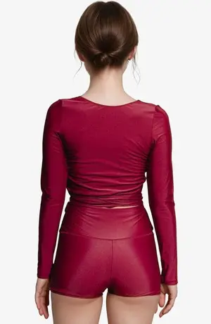 CALYPSA Avery 2-piece Long Sleeve Wrap Swim Set - Wine