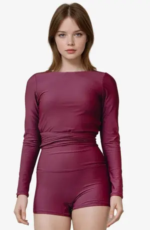 CALYPSA Avery 2-piece Long Sleeve Wrap Swim Set - Wine
