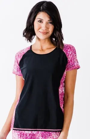 CALYPSA Loose Fit Adele Swim Top Raspberry Burst/black