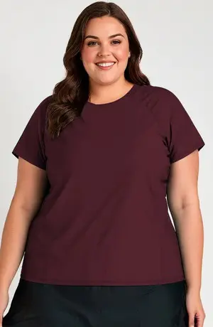 CALYPSA Loose Fit Adele Swim Top Wine