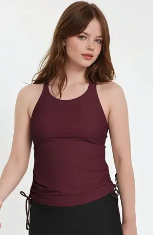 CALYPSA Maya Tankini Swim Top With Removable Cups Wine
