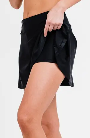 CALYPSA Flowy Swim Skirt With Shorts - Black