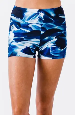 CALYPSA High-Waisted Swim Shorts Navy Wave