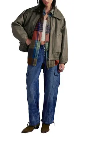Free People We The Free Ashley Oversize Plaid Cotton Button-up Shirt - Ginger Combo