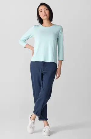 Eileen Fisher Organic Cotton Three-quarter Sleeve Top - Arctic Blue