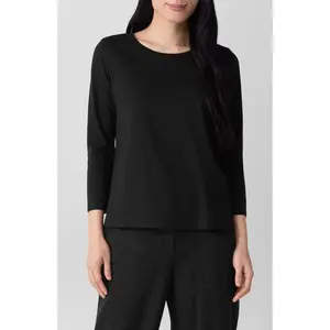 Eileen Fisher Organic Cotton Three-quarter Sleeve Top - Black
