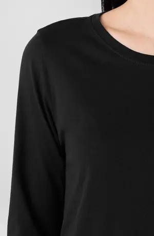 Eileen Fisher Organic Cotton Three-quarter Sleeve Top - Black
