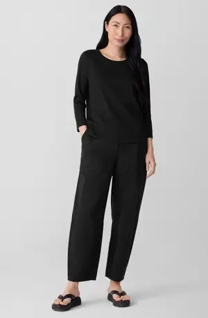 Eileen Fisher Organic Cotton Three-quarter Sleeve Top - Black