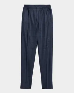 Kiton Windowpane Pleated Stretch Pants - Navy