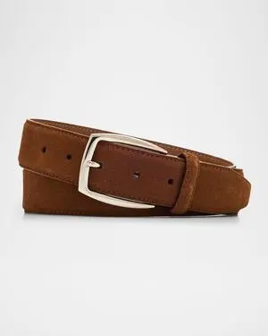 Brioni Square-buckle Suede Belt - Brown