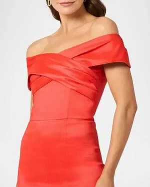Shoshanna Etta Pleated Off-shoulder Gown - Cherry
